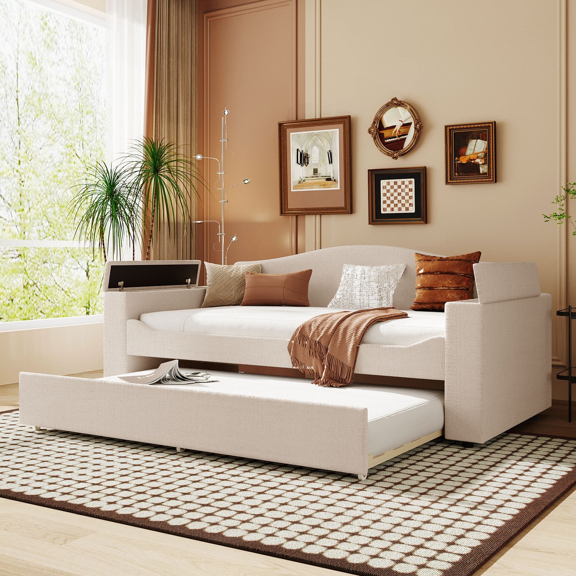 Twin Upholstered Daybed With Trundle, Built-In Bluetooth Speakers, Ted