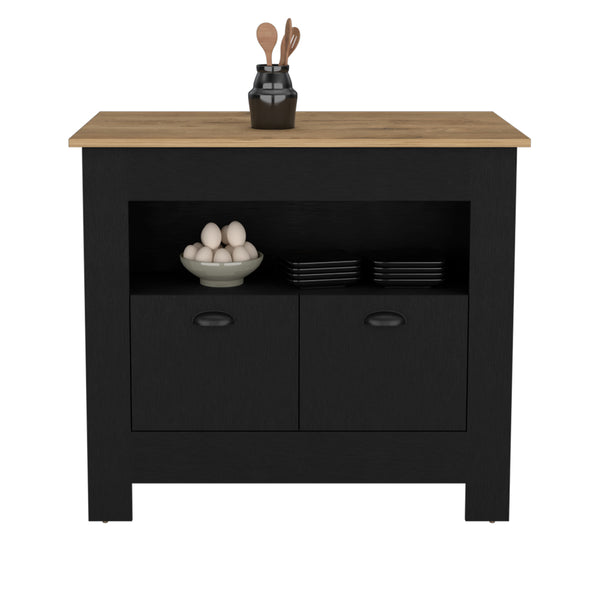 Geneva Kitchen Island, Black/Macadamia, Spacious Countertop, Ample Sto ...