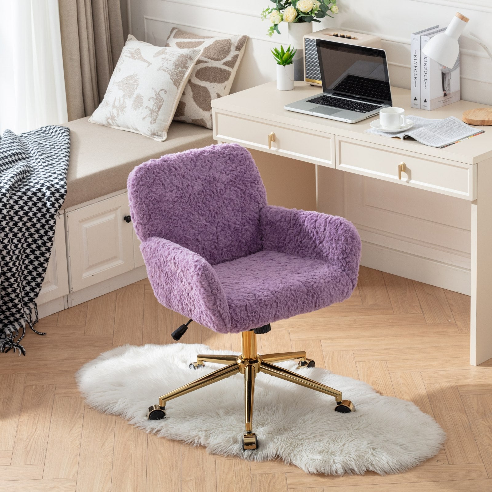 A&A Plush Office Chair With Alpaca Faux Wool, Wide Deep Seat, 40° Recl