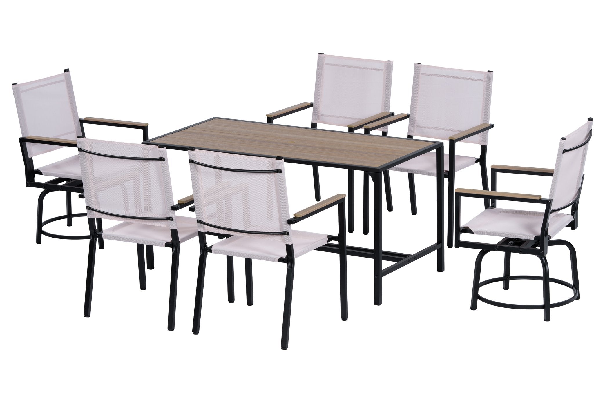 7 Piece Patio Set - Weather-Resistant Wpc Table, 4 Swivel Textilene Ch