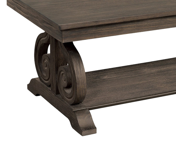 Classic Cocktail Table with Scrolled Base, Distressed Dark Oak Finish ...