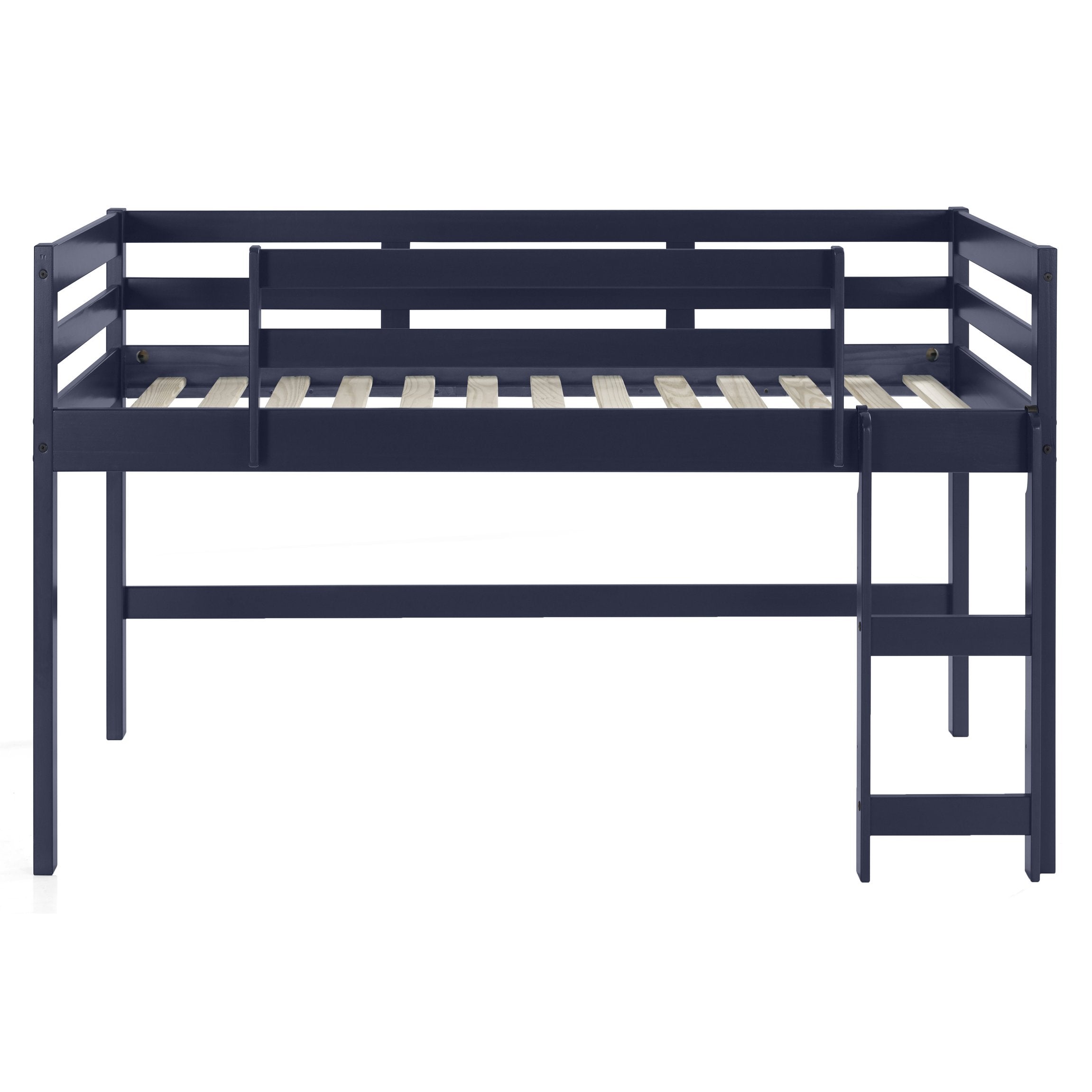 Navy Twin Loft Bed With Reversible Ladder, Space-Saving Wood Frame, Sa