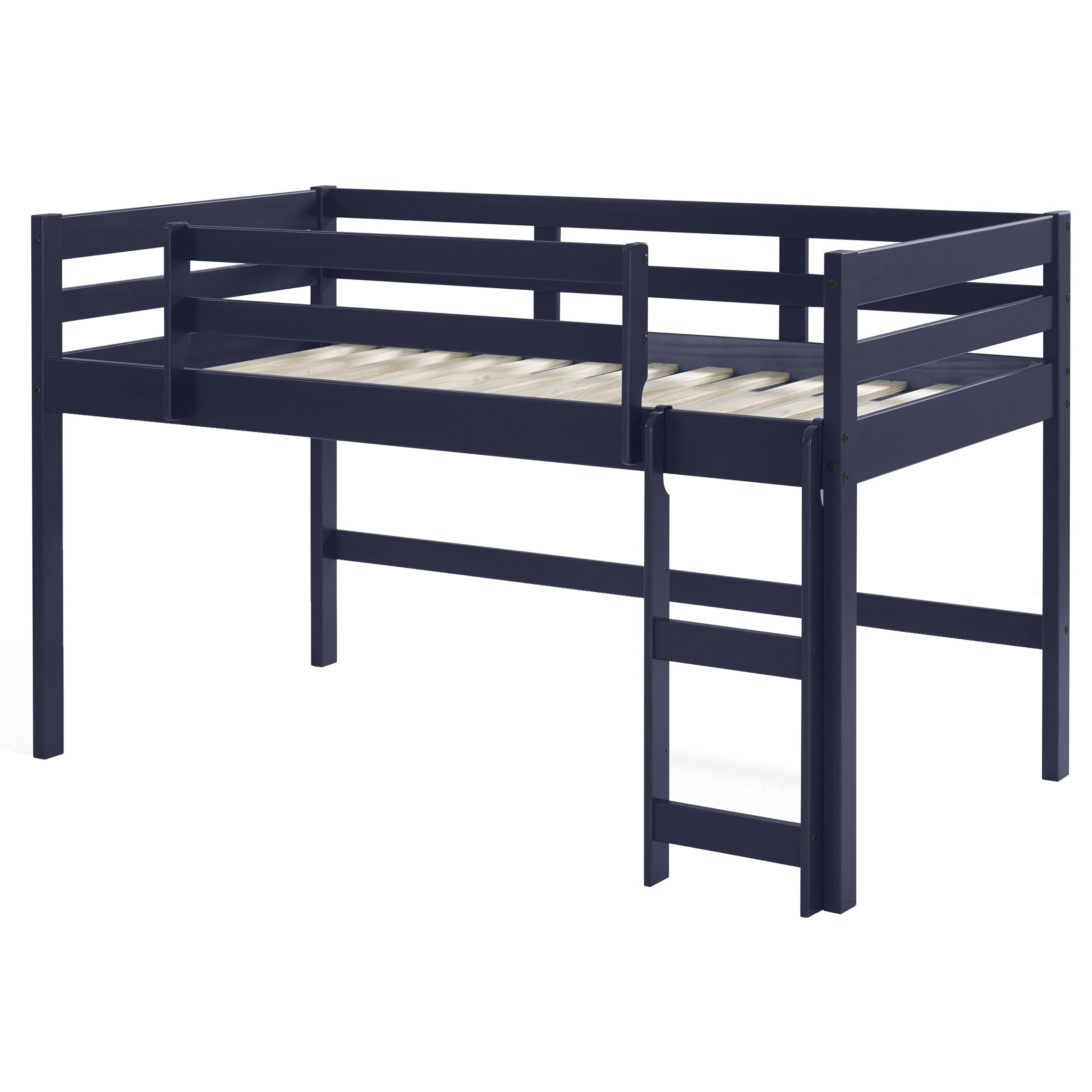 Navy Twin Loft Bed With Reversible Ladder, Space-Saving Wood Frame, Sa