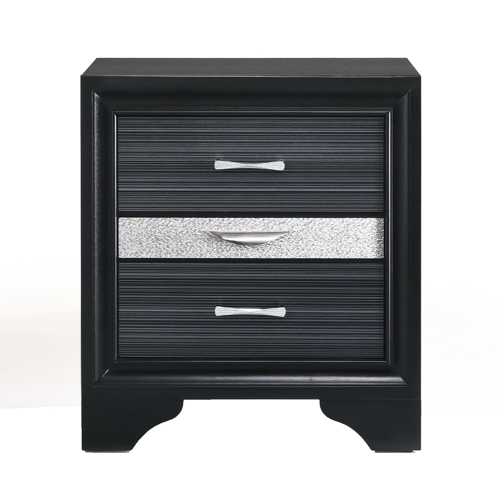 Black Sleek 3-Drawer Nightstand With Felt-Lined Jewelry Drawer, Modern