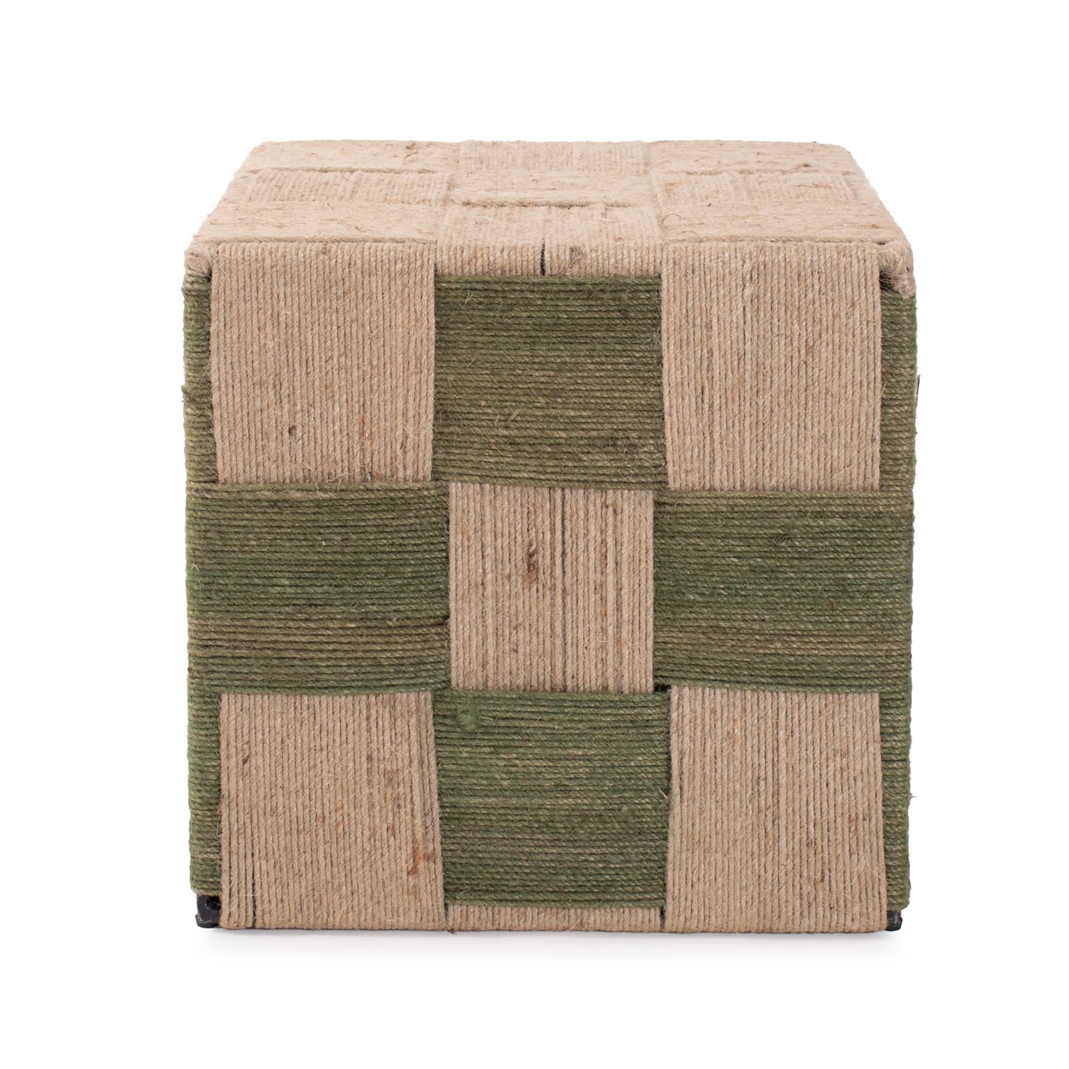 Escobedo Square Jute Side Table - Vibrant Green Checker Pattern for a