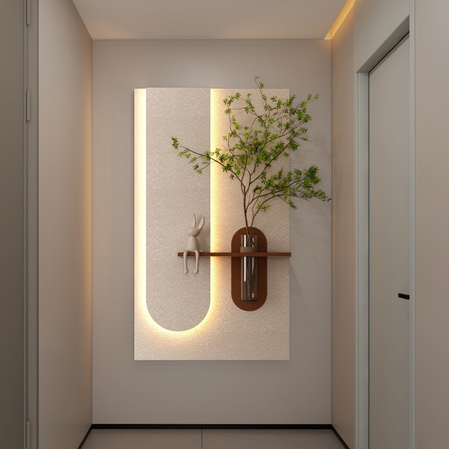 Adjustable 3-Color Led Sandstone Wall Decor With Greenery & Rabbit Sta