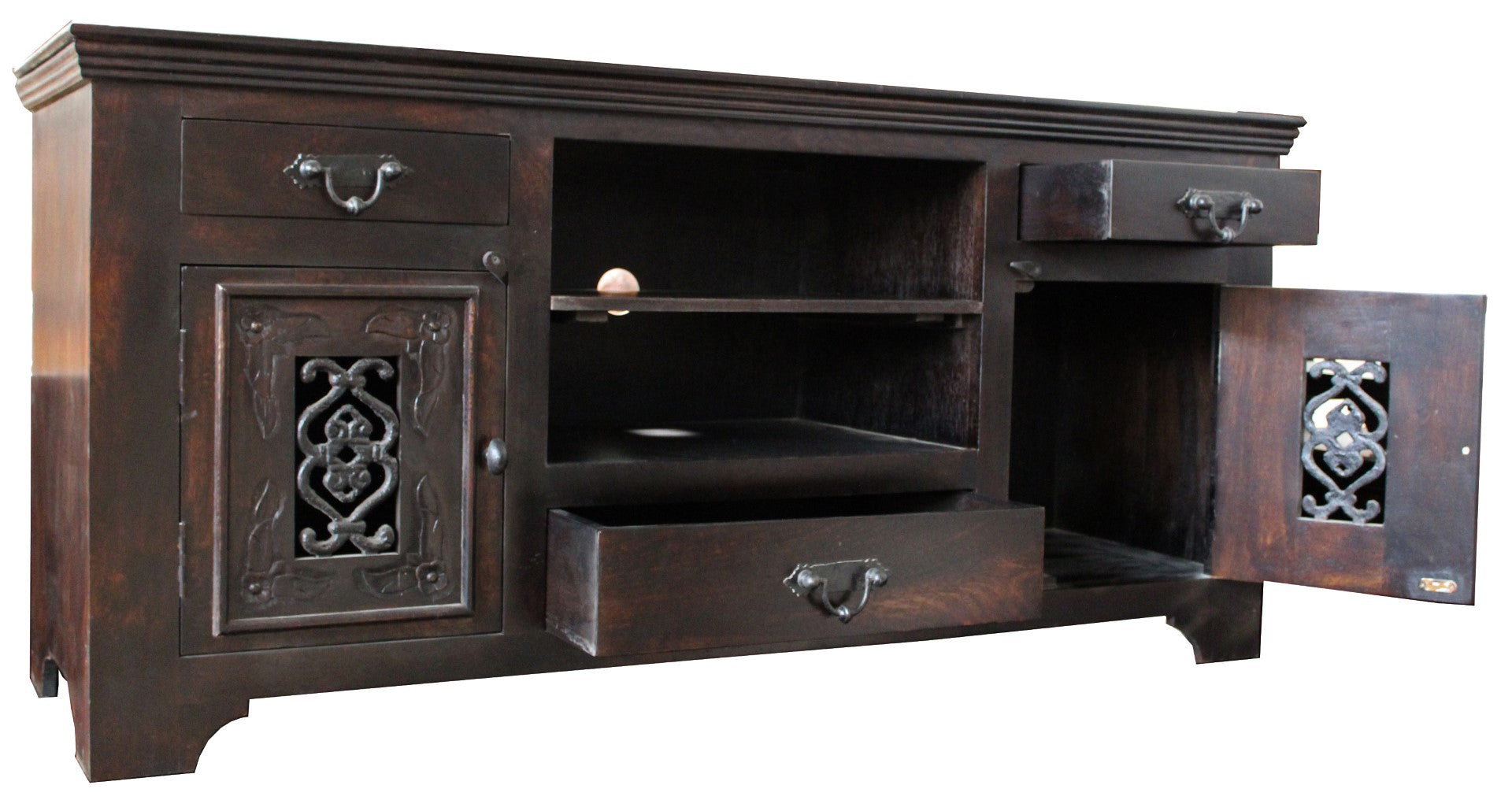 Durango Handcrafted 3-Drawer, 2-Door Plasma Console in Solid Acacia Wo