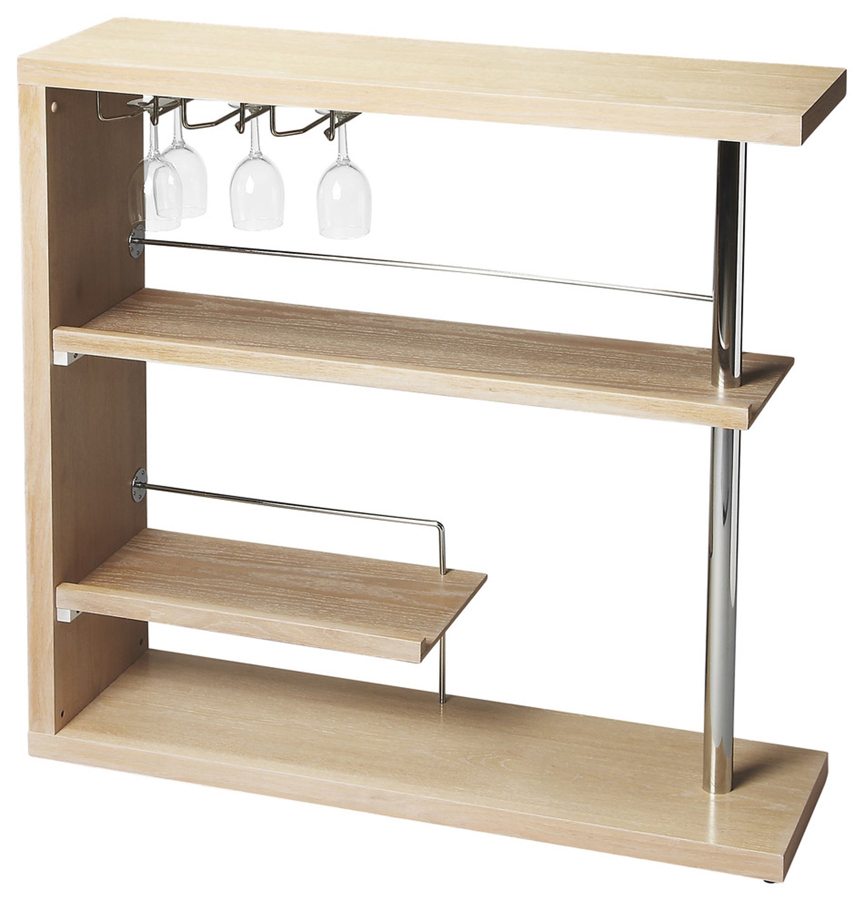 Broadway Modern Open Bar Cabinet - Sleek 4 Tier Design with Stylish Me