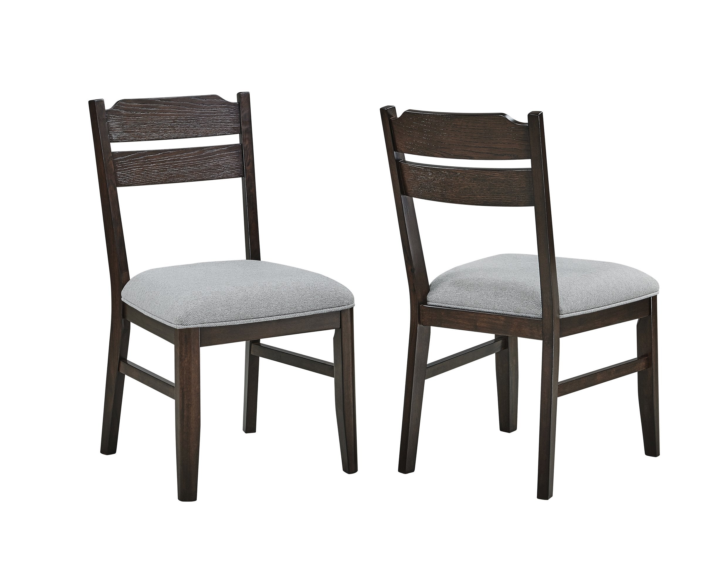 2Pc Dark Oak Dining Chairs With Gray Upholstered Seats, Solid Wood Fra