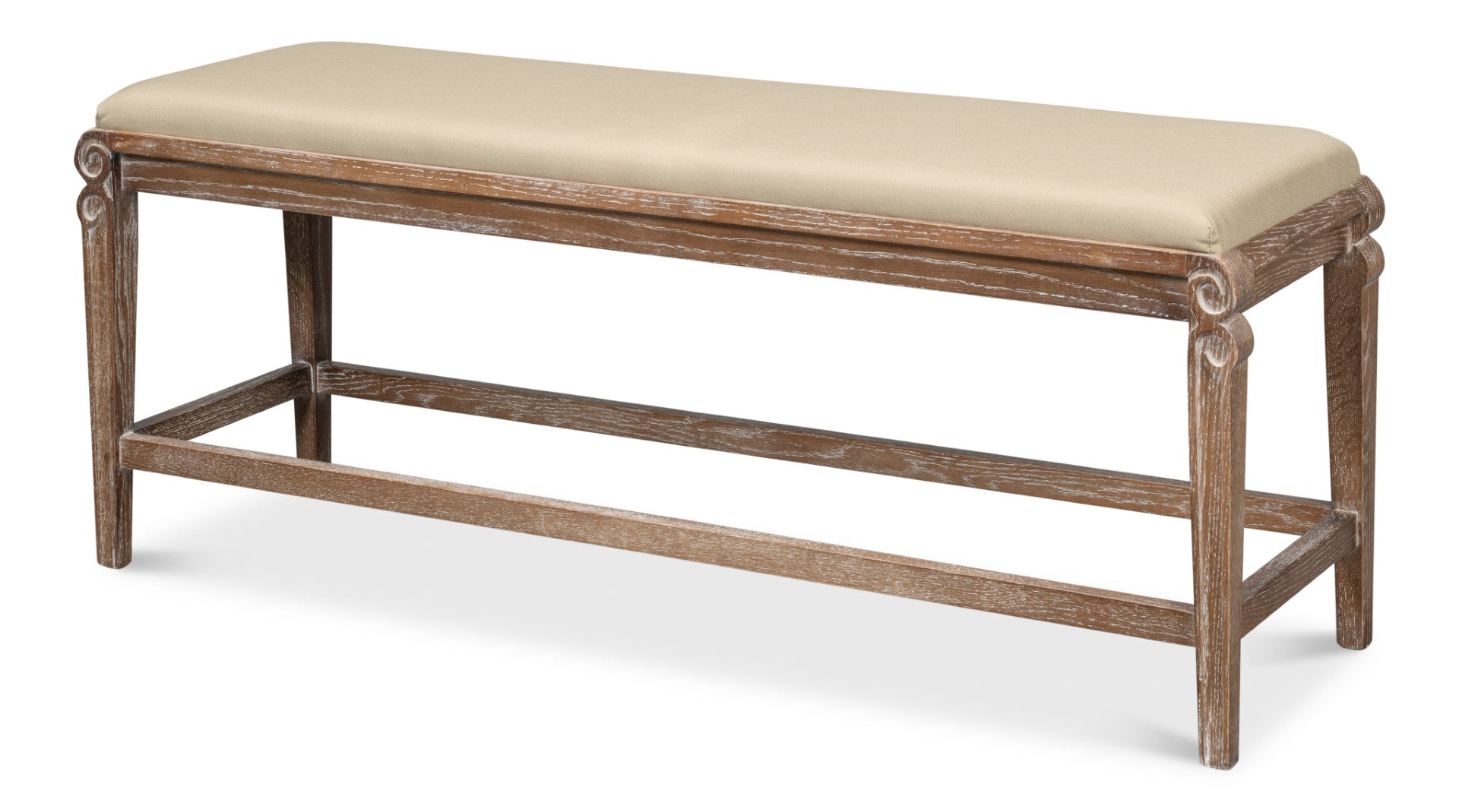 Smith Building Parlor Bench - Elegant Beige Linen Upholstered Seat wit