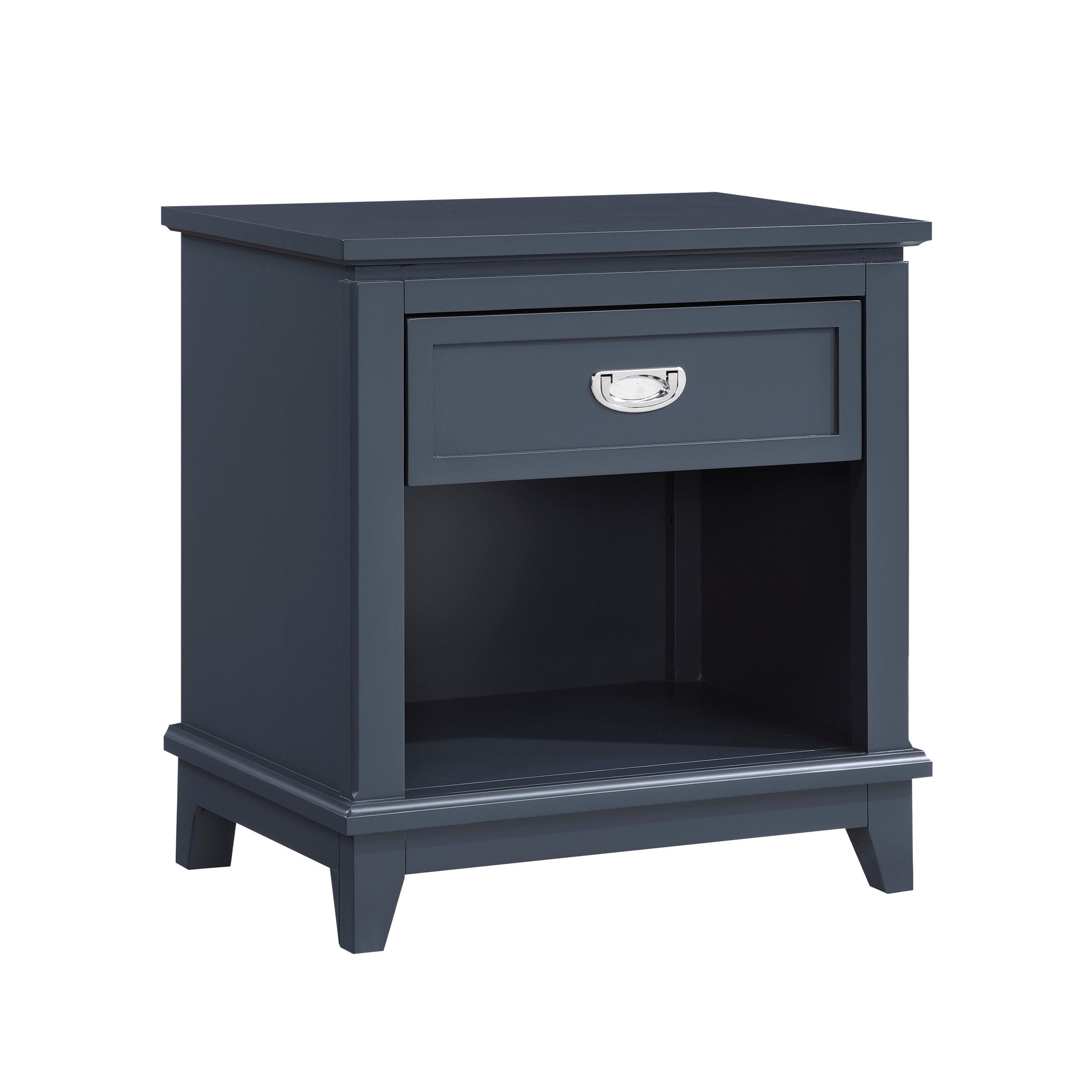 Navy Blue Nightstand With Drawer & Open Shelf, Dovetail Construction,