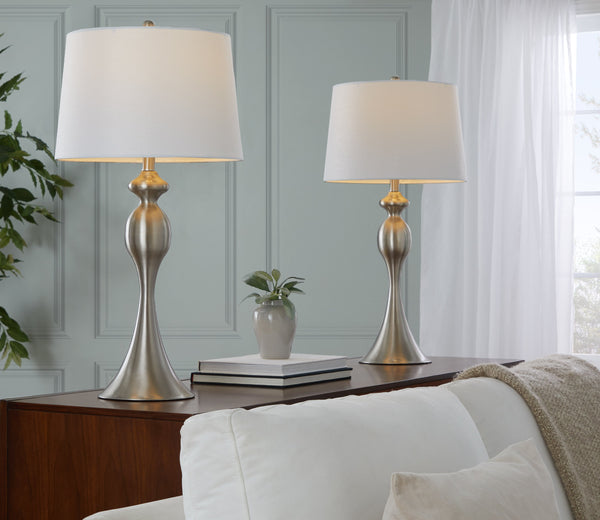 Ashland 30" Contemporary Brushed Nickel Table Lamp Set Of 2 With White