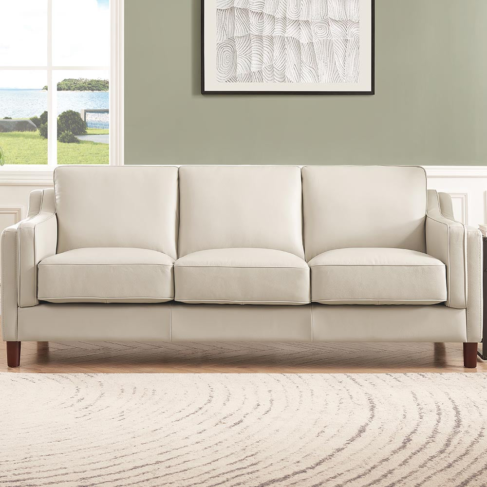 Bella Leather Sofa Collection – Double-Sloped Track Arms, Sewn-In Cush