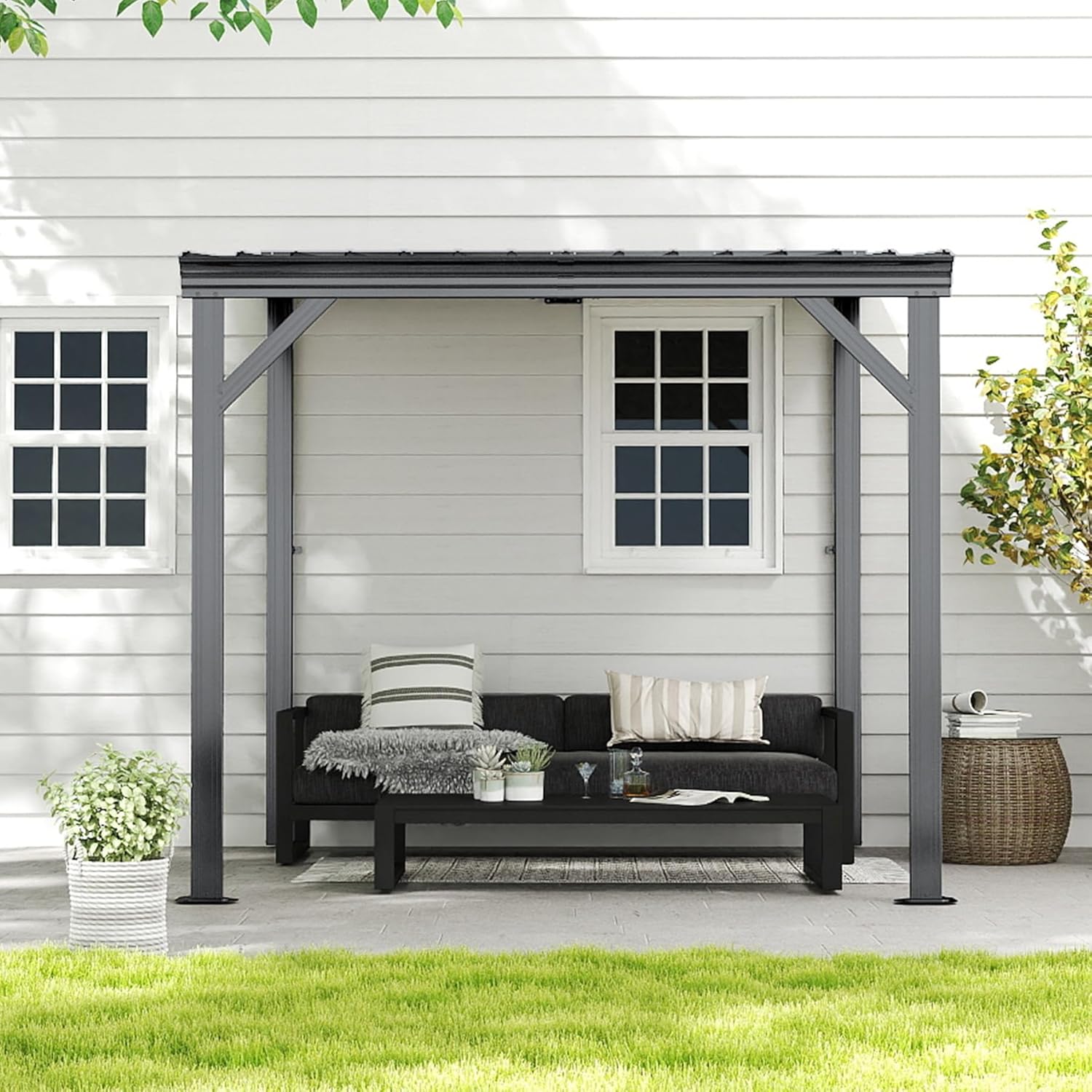 8'X 8' Lean To Gazebo Gray — Galvanized Steel Hardtop, Hidden Gutter D