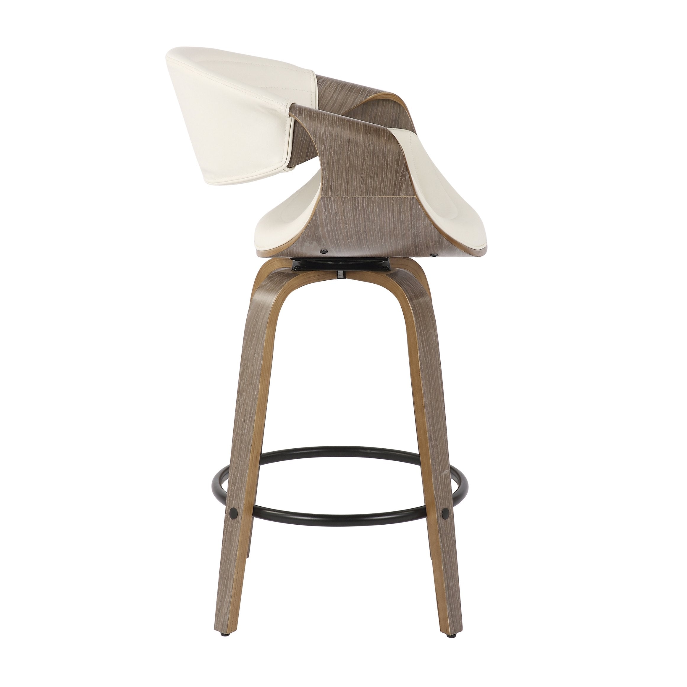 Symphony Mid-Century Counter Stool With Walnut Bent Legs And Tufted Fa