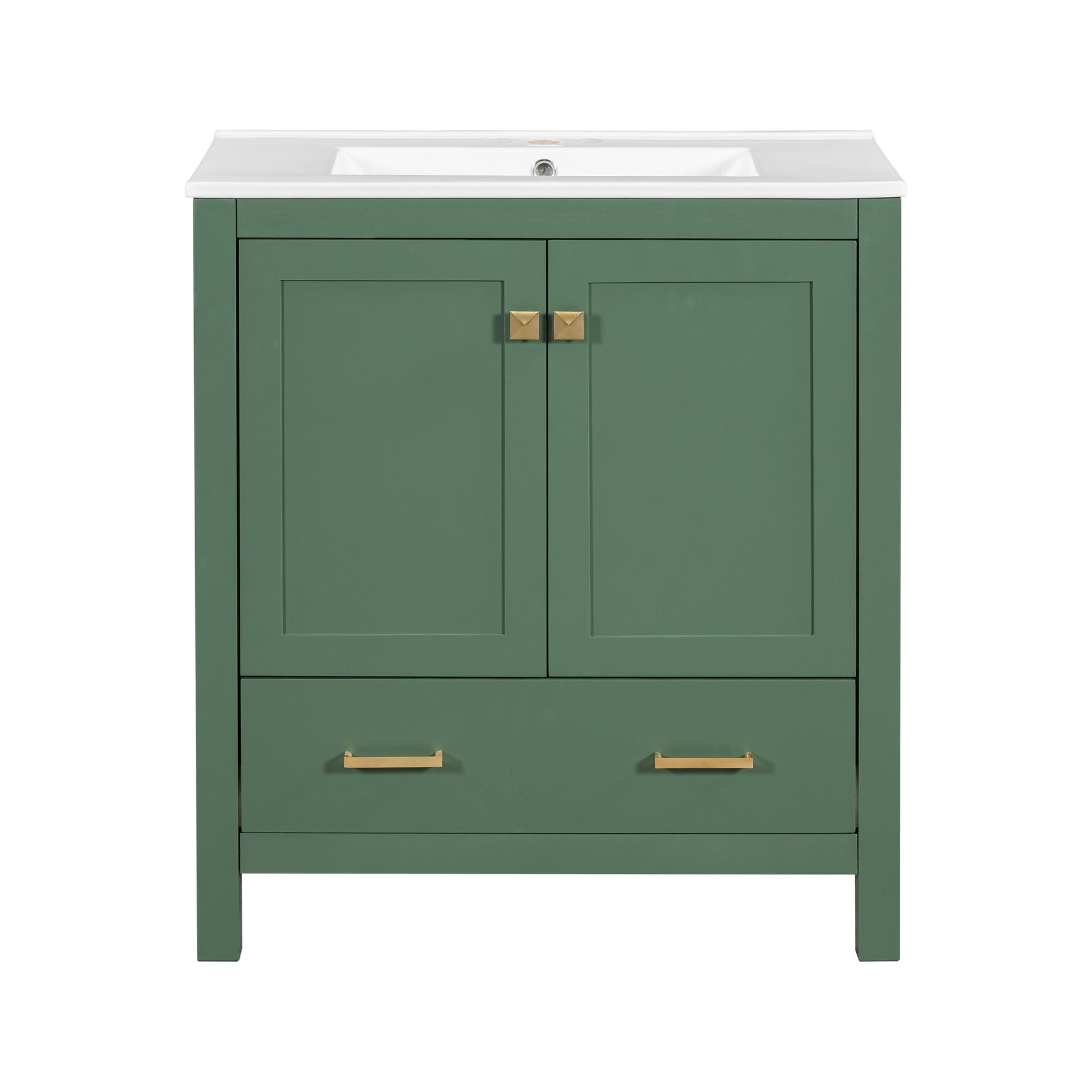 60" Green Bathroom Vanity Set With Double Ceramic Sinks, Solid Wood St