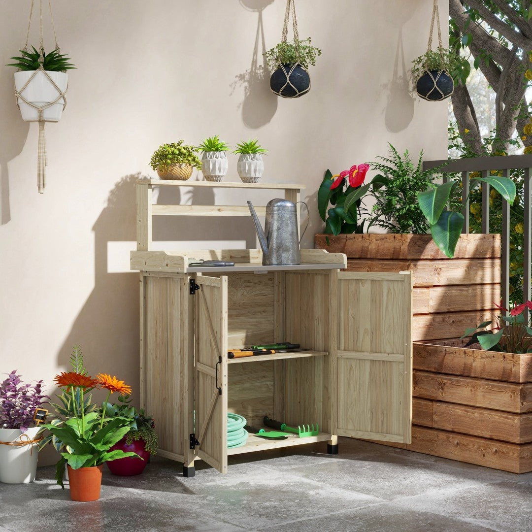 Outsunny Outdoor Potting Bench - Stylish Wooden Garden Work Table With