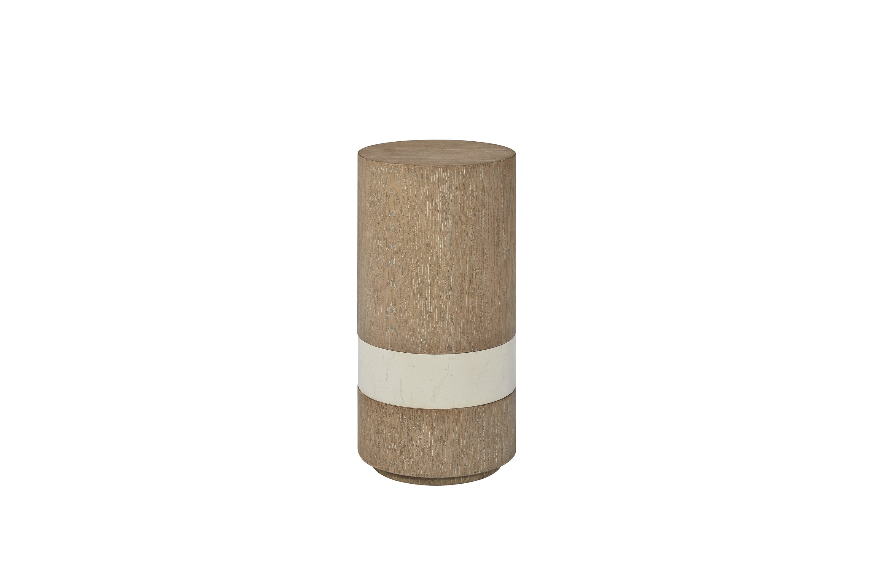 Spot Sculptural Table Toffee With Cream Marble Band — 12X12X24" Solid