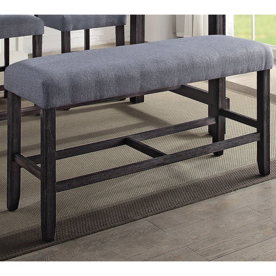 Grey Counter Height Bench With Weathered Espresso Frame, Textured Upho