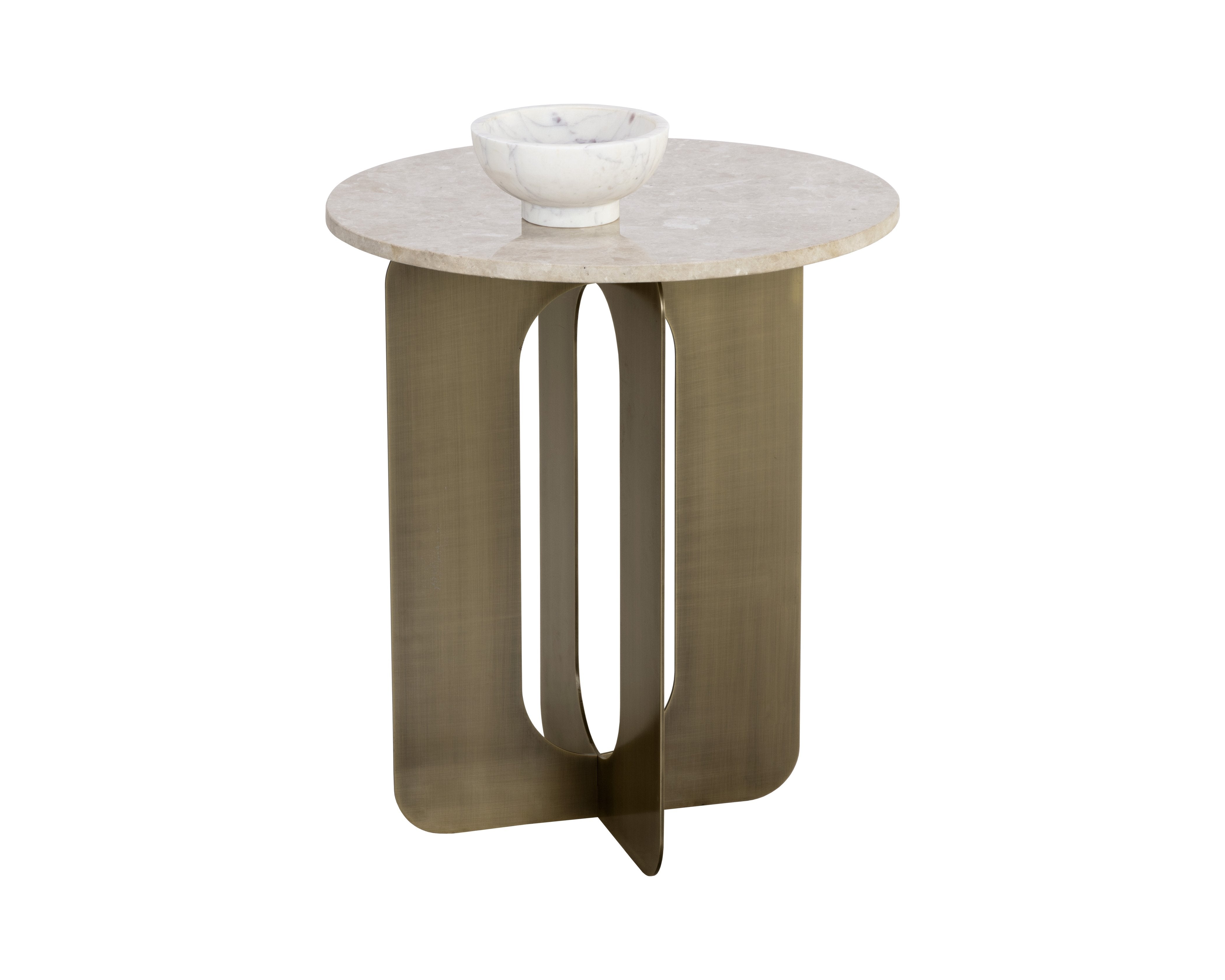 Orlo End Table - Elegant Grey Marble Top with Antique Brass Base, Hand