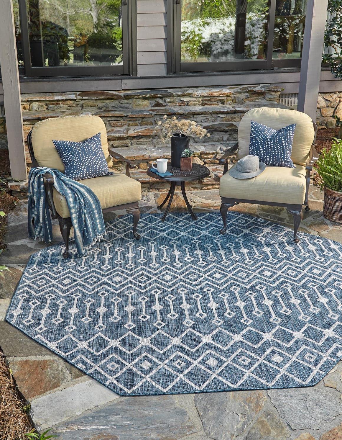 Blue Outdoor Trellis Rug - Vibrant 2' x 3' Design for Patios and Entry