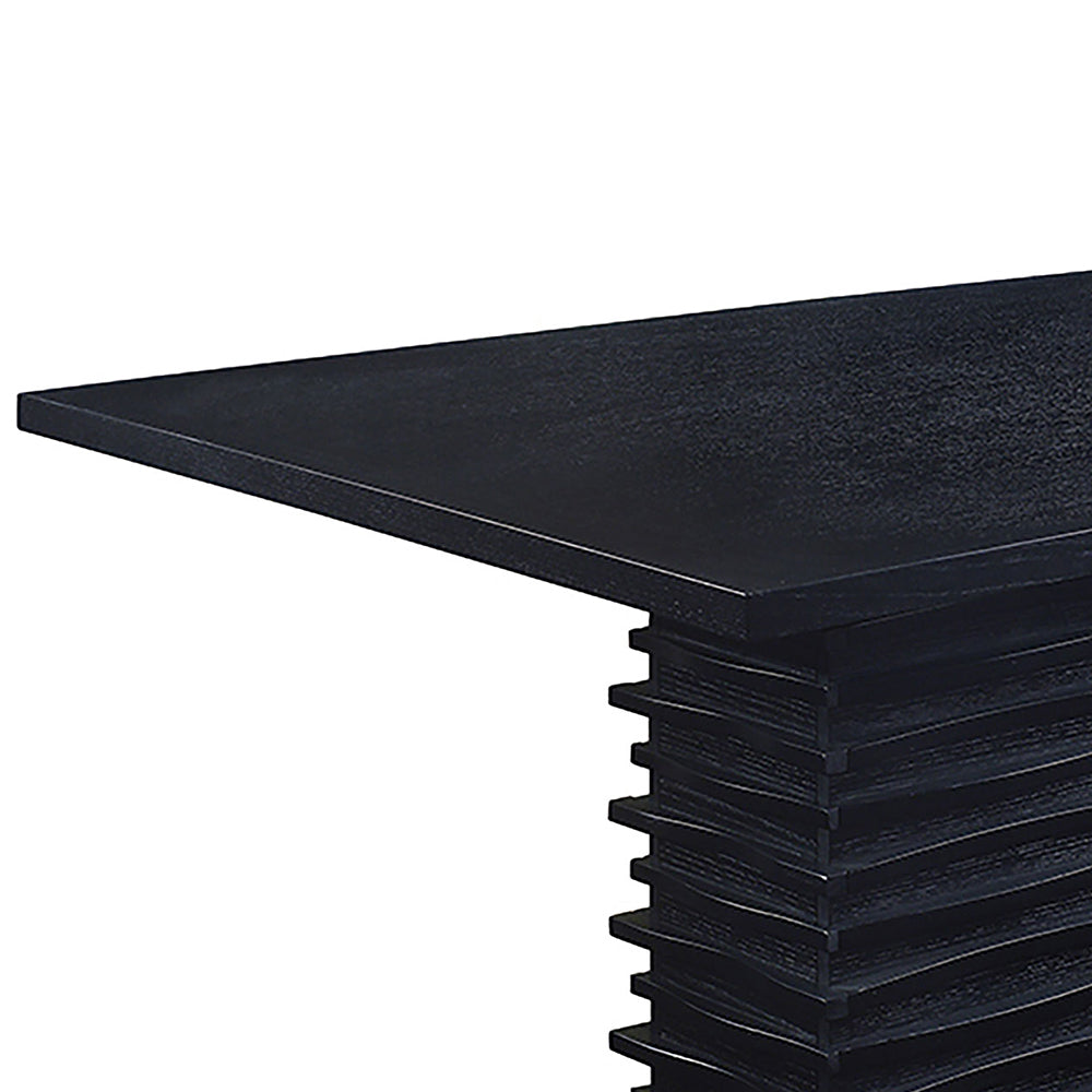Monette Black Rectangular Dining Table With Alternating Stack Pedestal