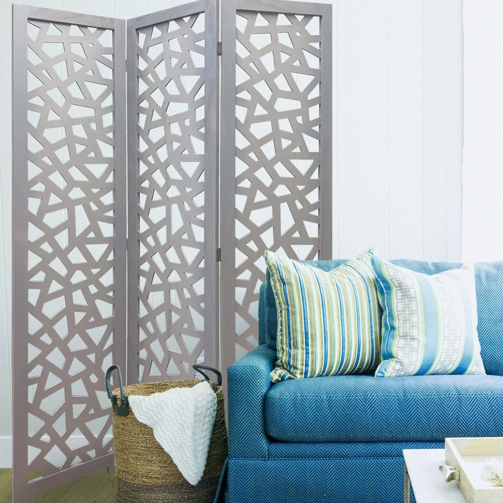 50" Gray Solid Wood Folding Room Divider - Elegant Three Panel Screen ...