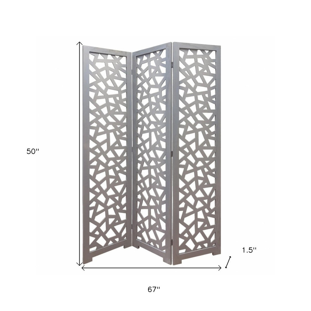 50" Gray Solid Wood Folding Room Divider - Elegant Three Panel Screen ...