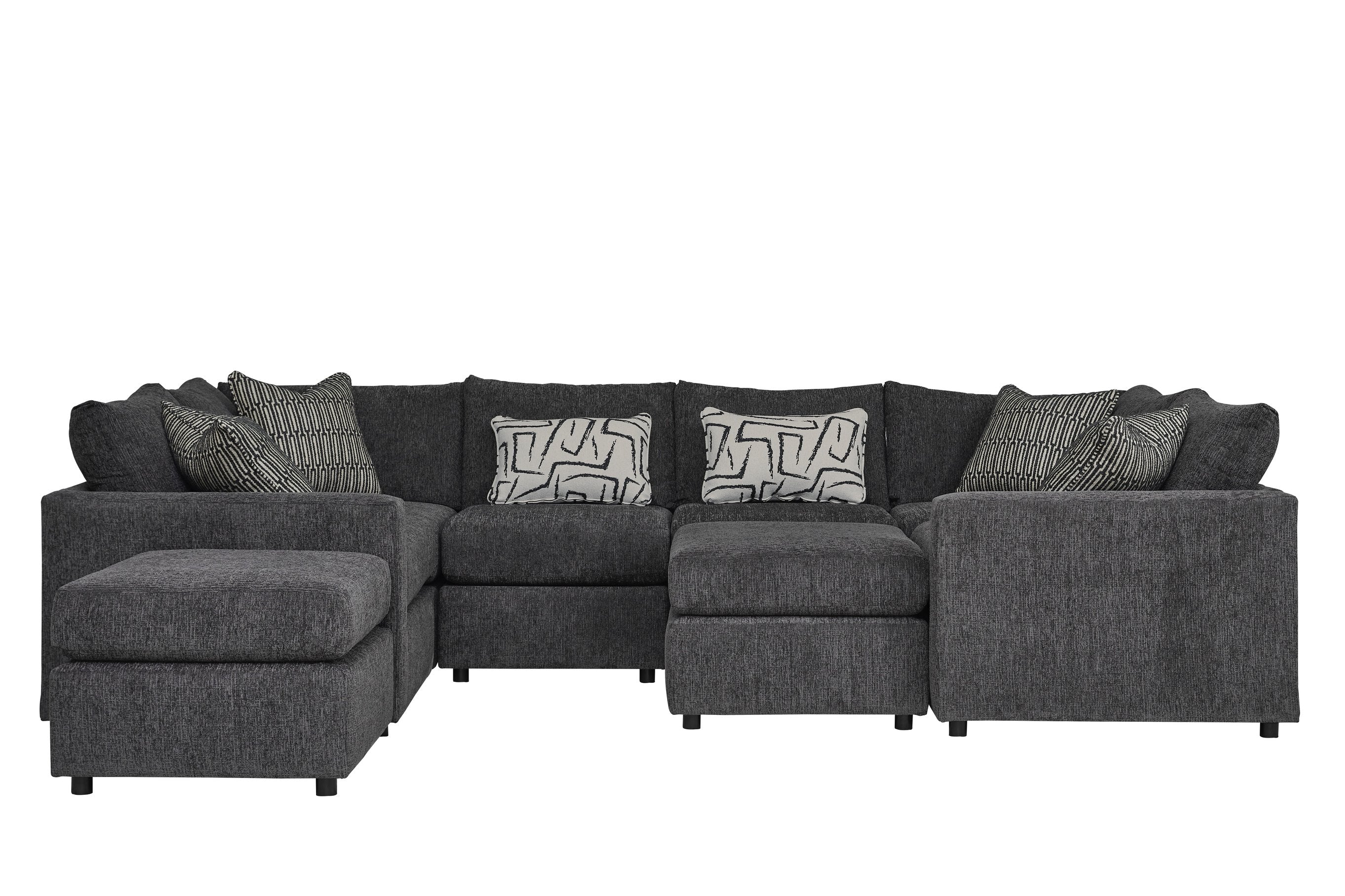 Ripple Midnight Modular Sectional Sofa in Charcoal - Includes Ottomans