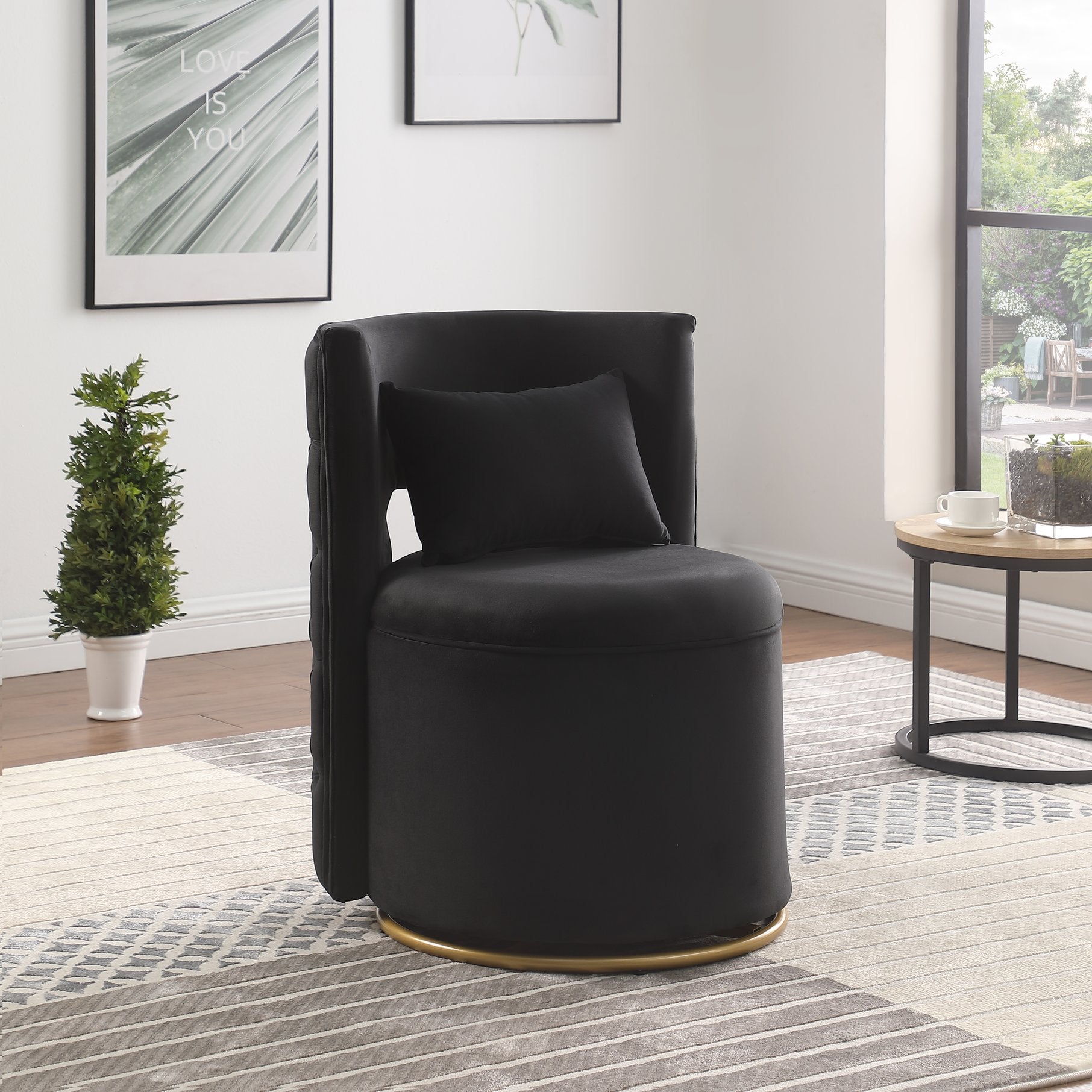 360° Swivel Accent Chair With Hidden Storage Velvet Curved Seat And Go