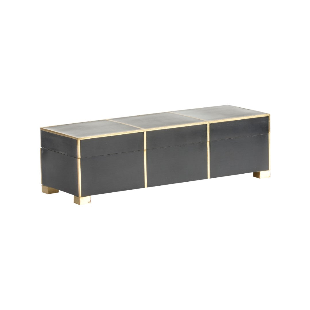 Tate Matte Black Resin Box With Antique Brass Hardware — Compact Jewel