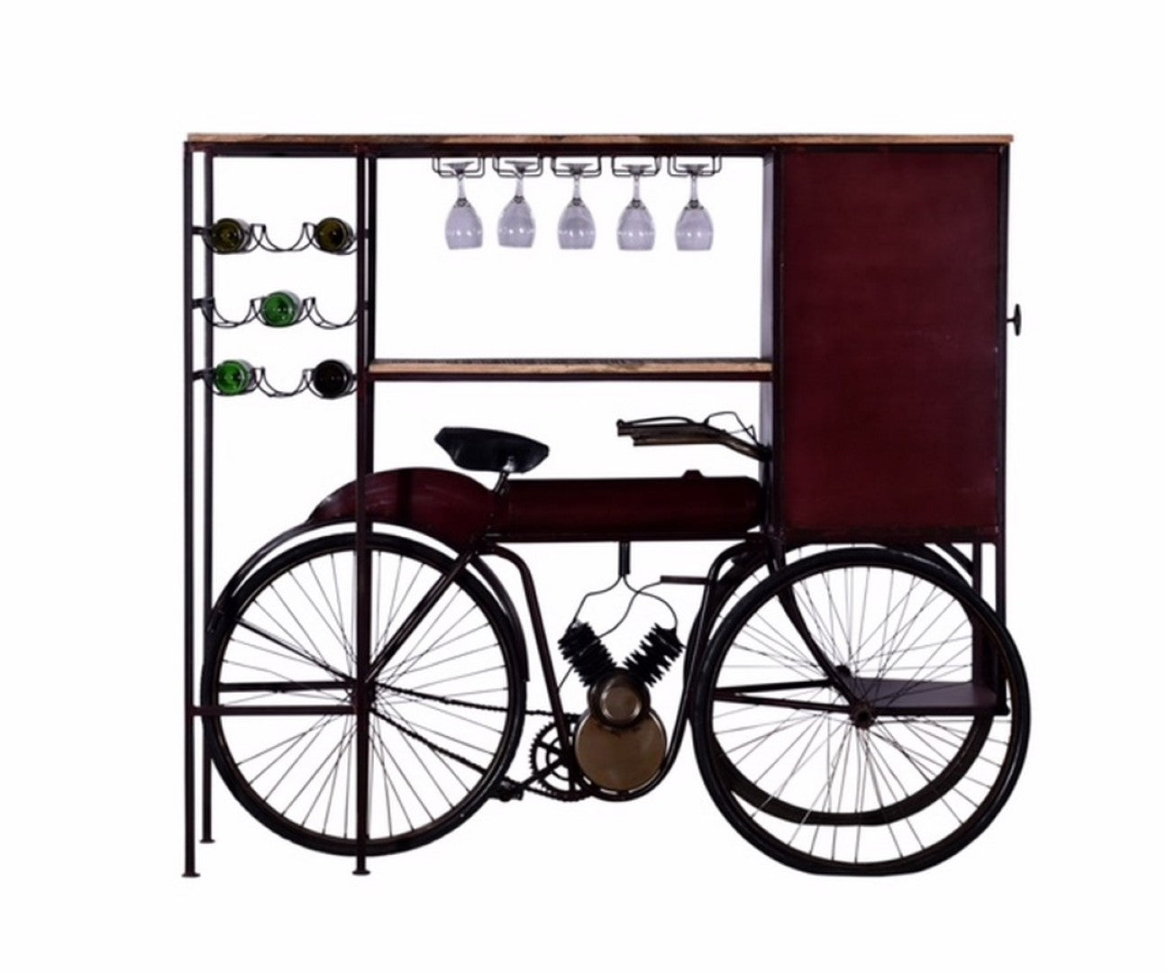 17" Vintage Maroon Tricycle Delivery Bar - Stylish Wooden & Metal Wine