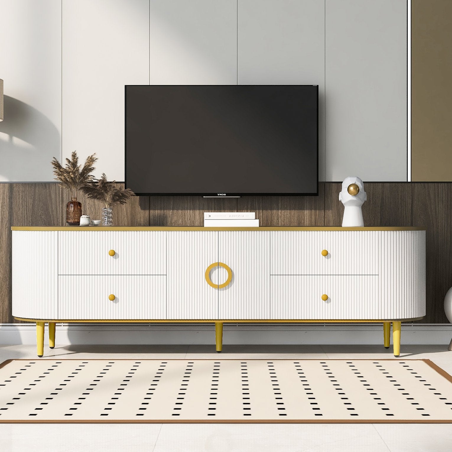Vibe Curved Modern Tv Stand For Up To 80" Tvs — 4 Drawers, Cabinet, Go