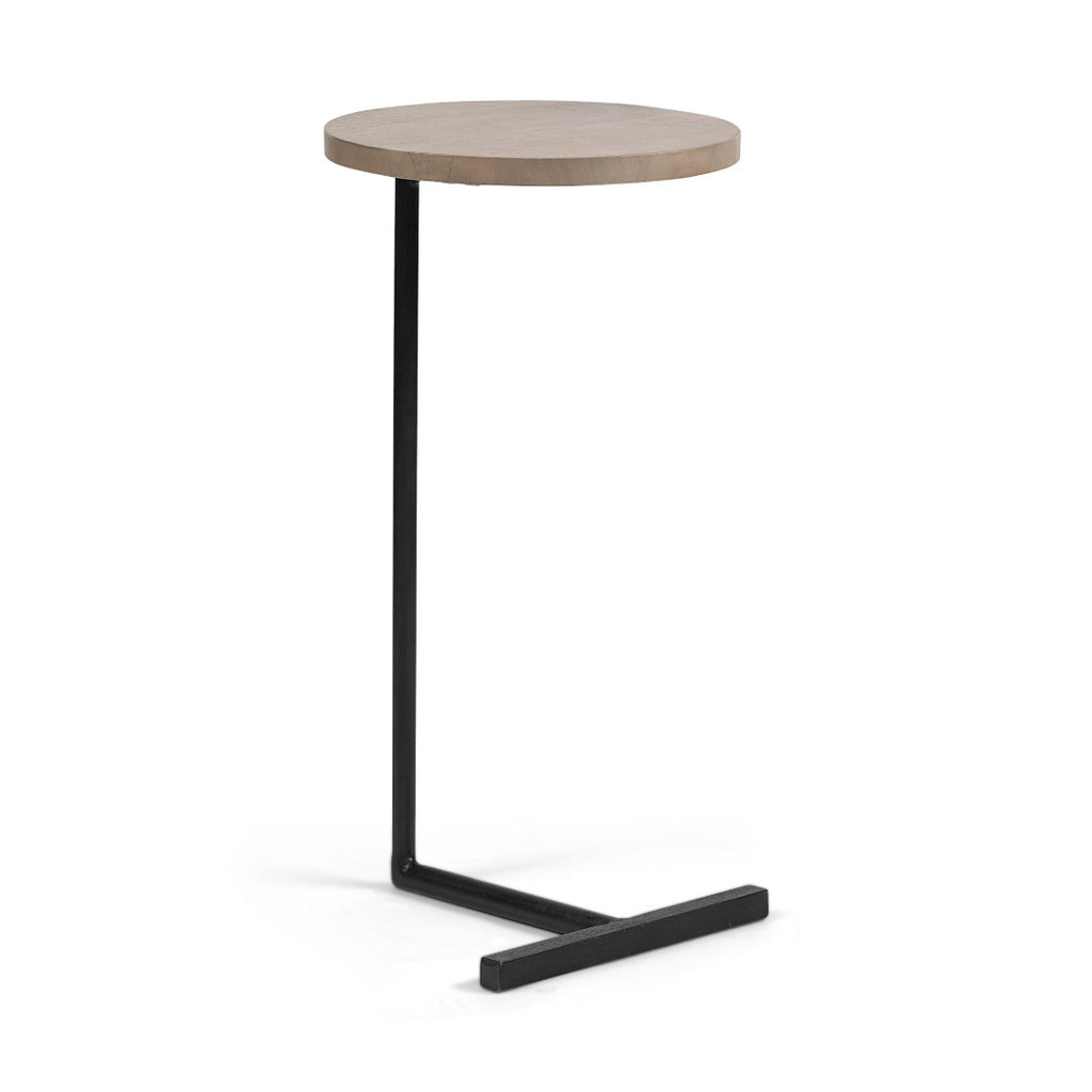 Brown Wood Round Top Accent Table - Stylishly Crafted with Black Metal ...