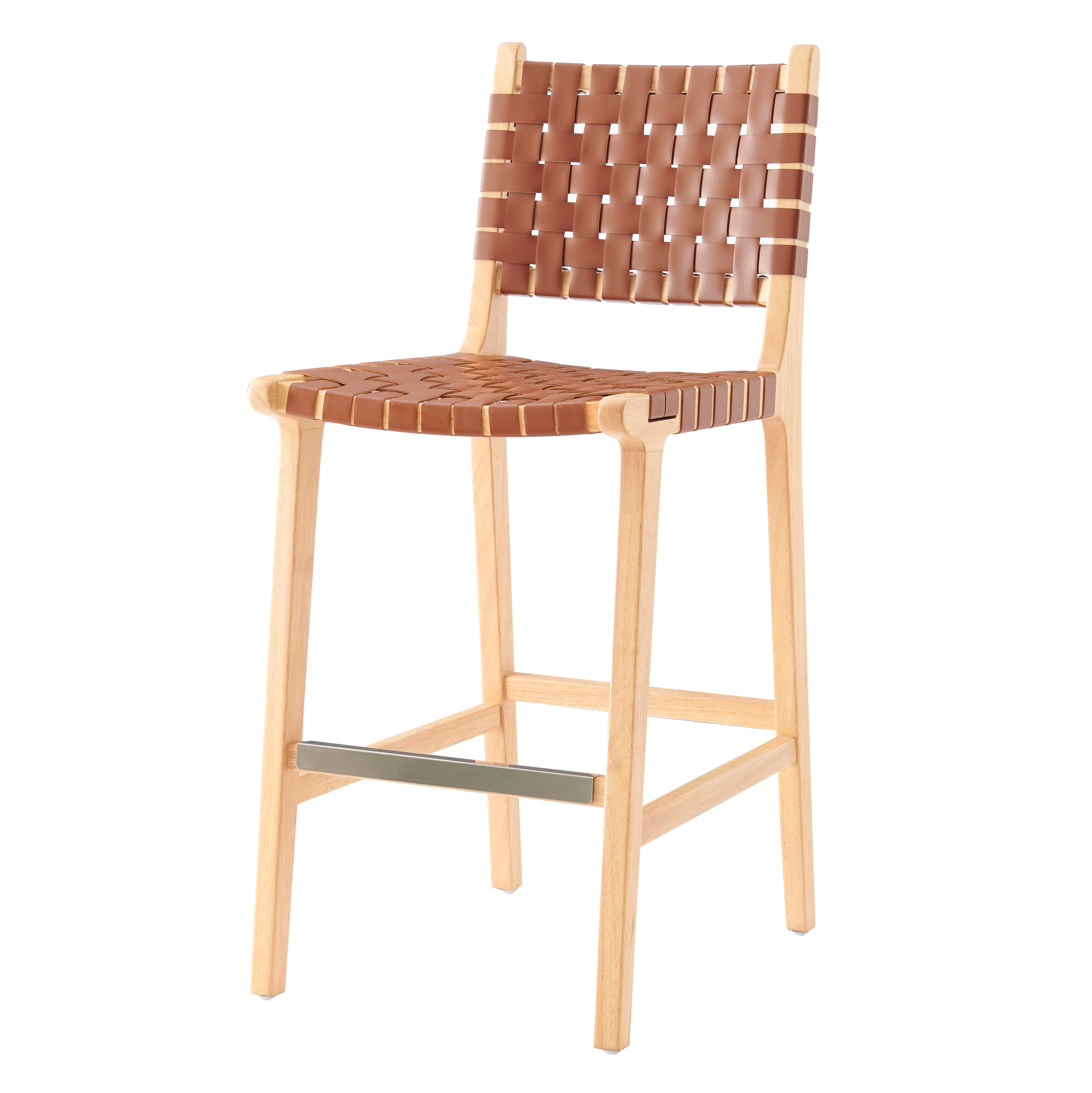 Marco Modern Japandi Style PU Counter Stool with Woven Faux Leather Se