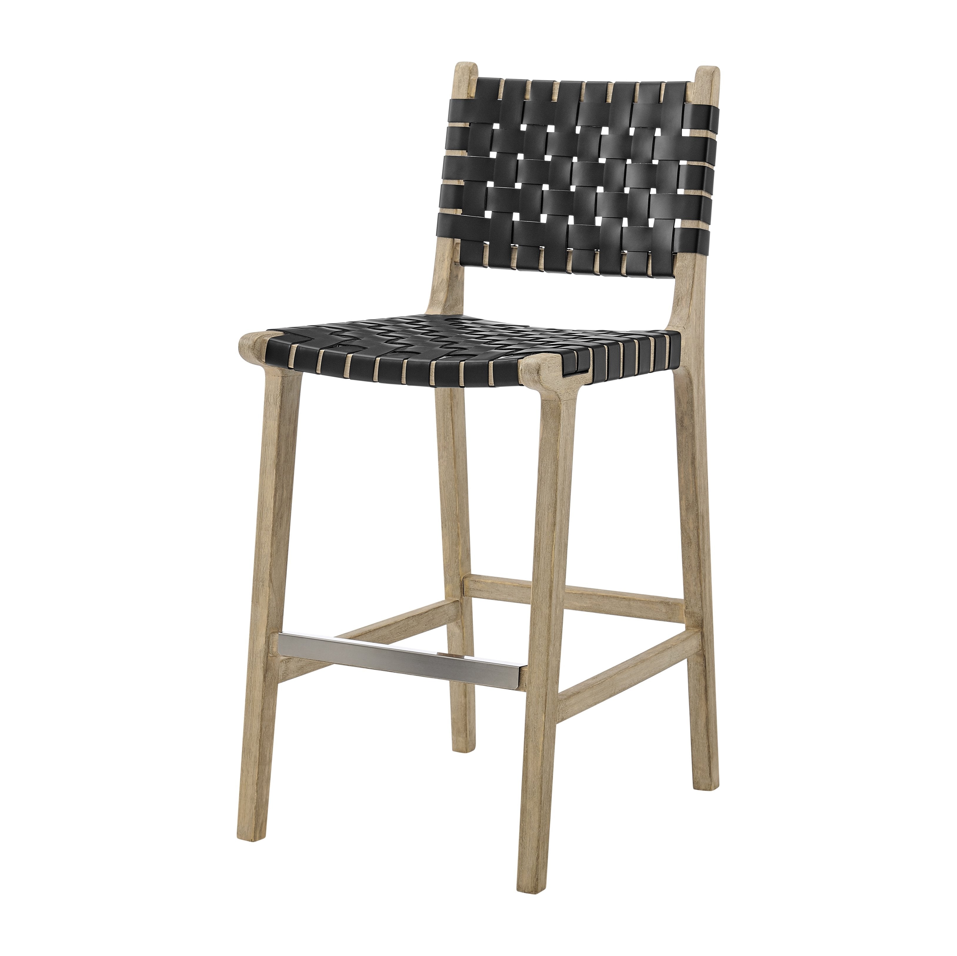 Marco Modern Chic Japandi Style Counter Stool with Woven Faux Leather