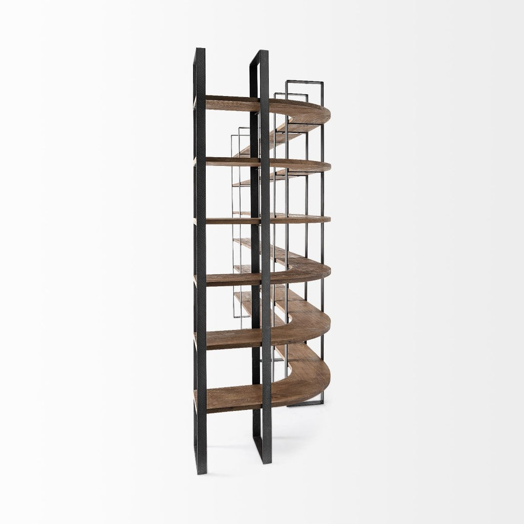 90" Brown Iron and Solid Wood Six Tier Bookcase - Stylish Storage Solu ...
