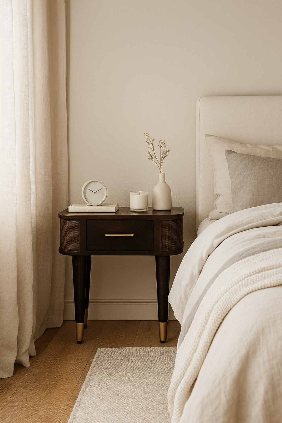 Solid Wood Belmont Bedside Table – Handcrafted Mocha Finish With Ratta