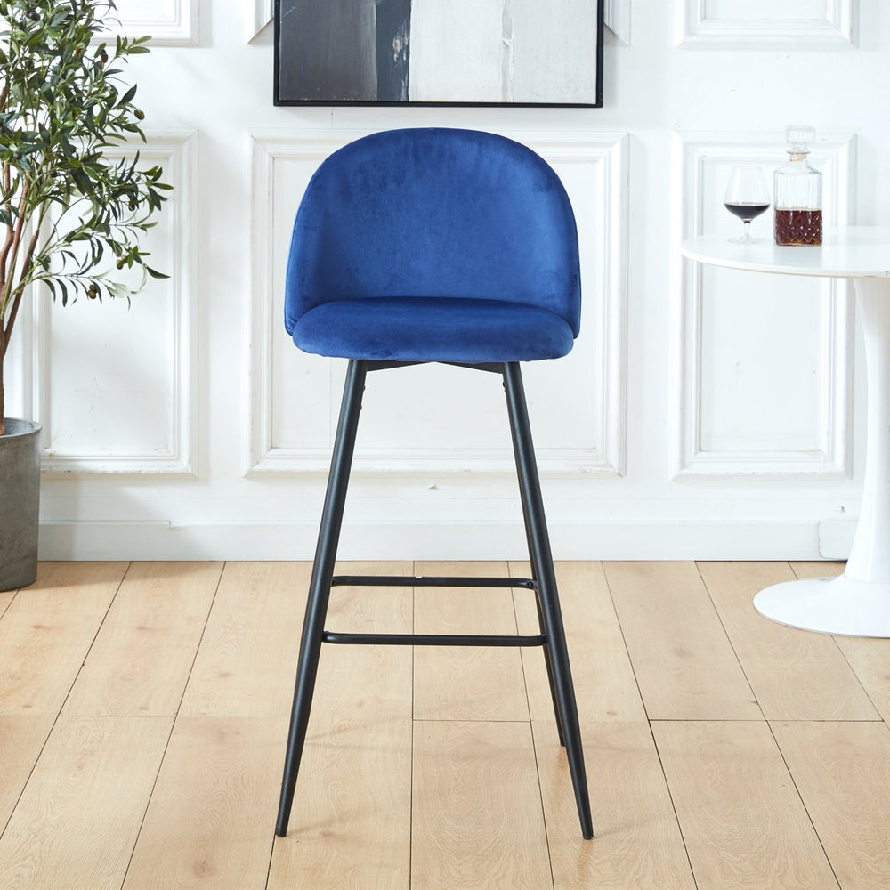 Bar Stool Velvet Counter Height Set Of 2 – Blue Ergonomic Back, Sturdy