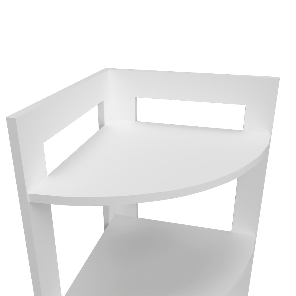 White Corner Table Sharon with Three-Tier Design for Living Room, Spac