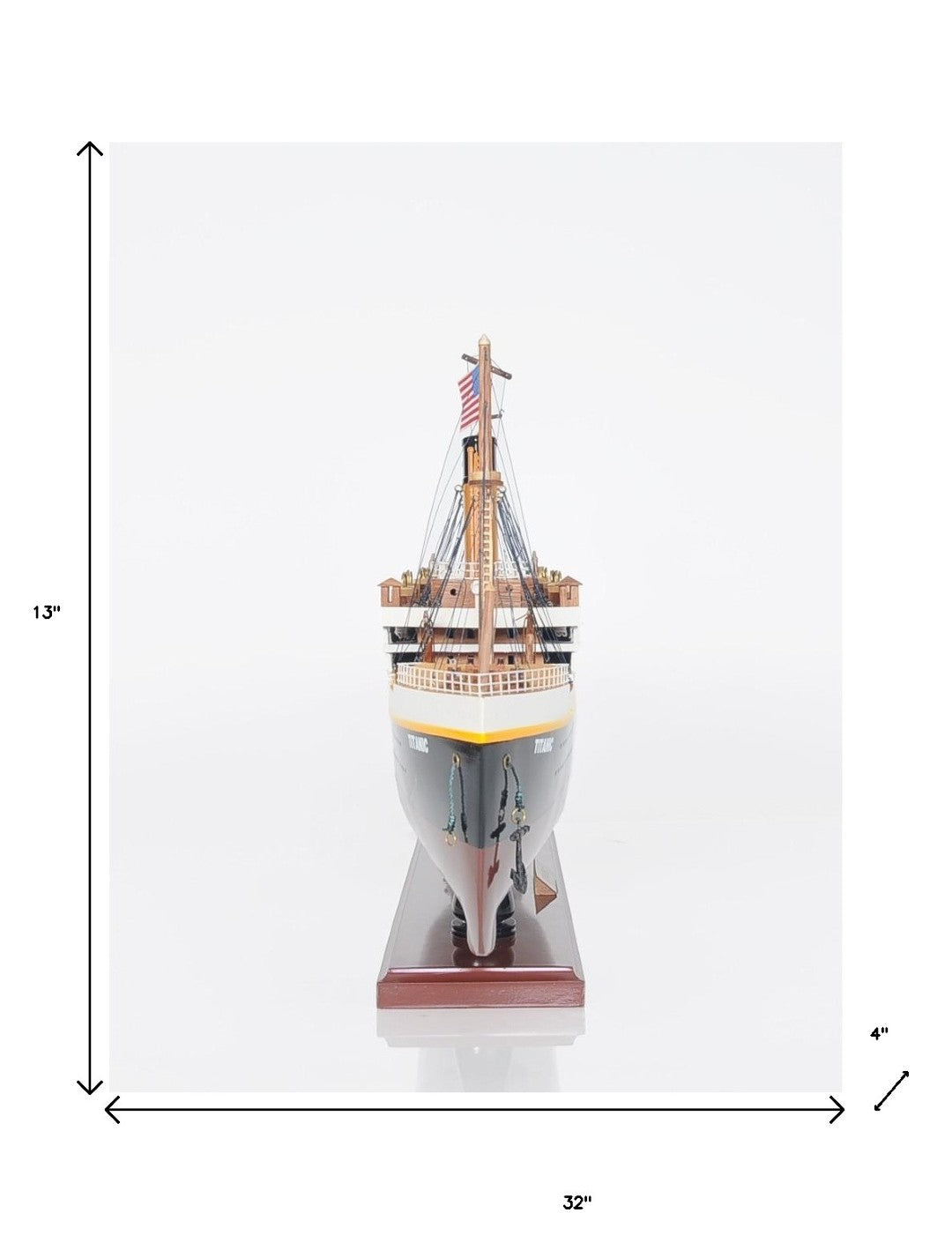 13" Vintage Hand-Painted RMS Titanic Model Boat in Black and White - U