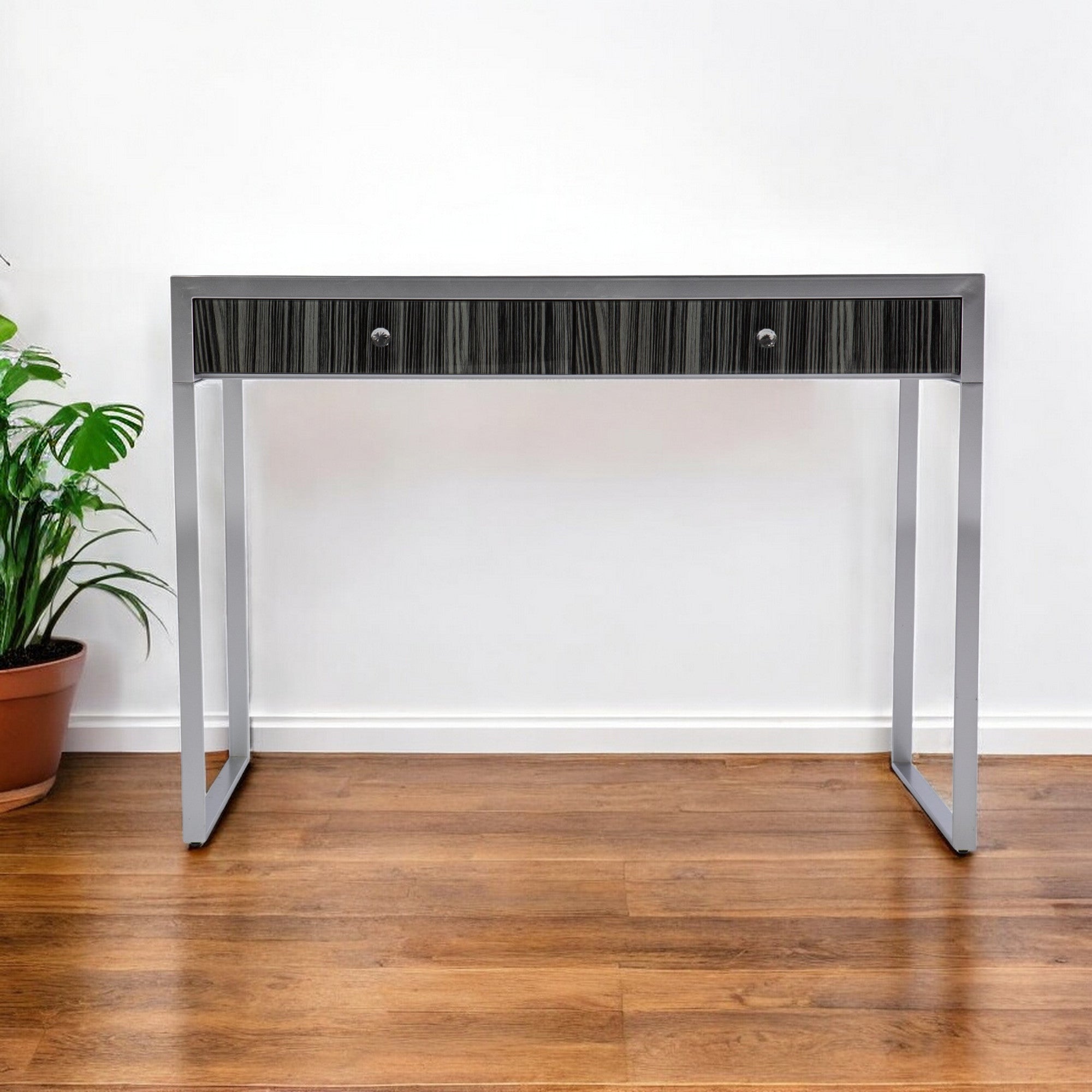 42" Silver Writing Desk - Chic Design with Two Hidden Drawers for Styl