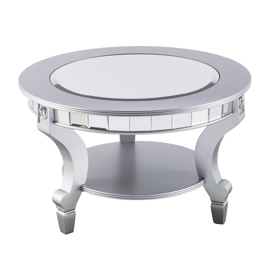 29" Silver Mirrored Coffee Table - Chic Round Metal Design for Modern