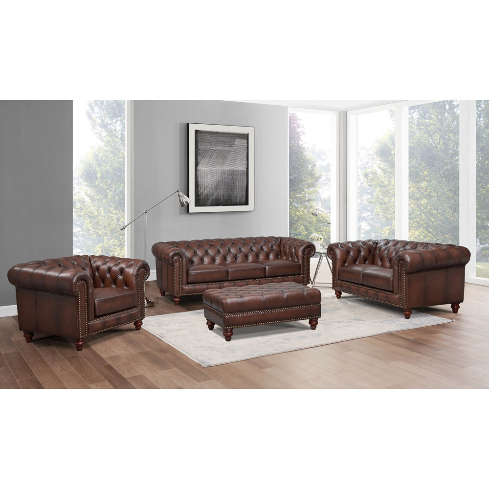 Alton Chesterfield Top Grain Leather Sofa With Button-Tufted Back, Rol