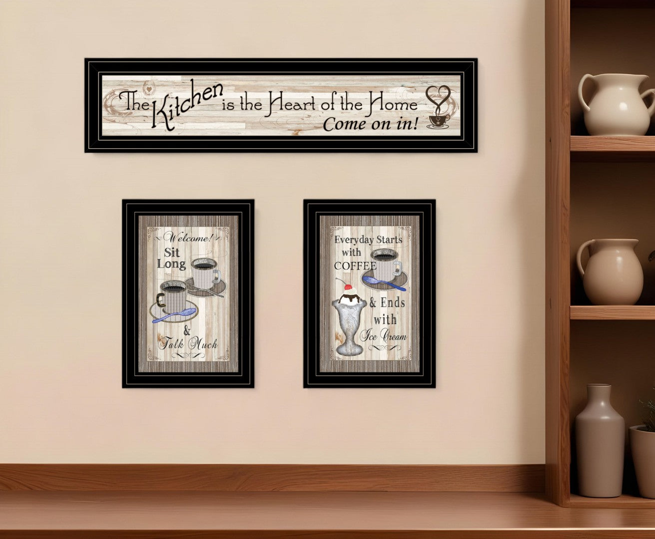 Set of Three Kitchen Wall Art Prints in Black Frames - Stylish Decor t
