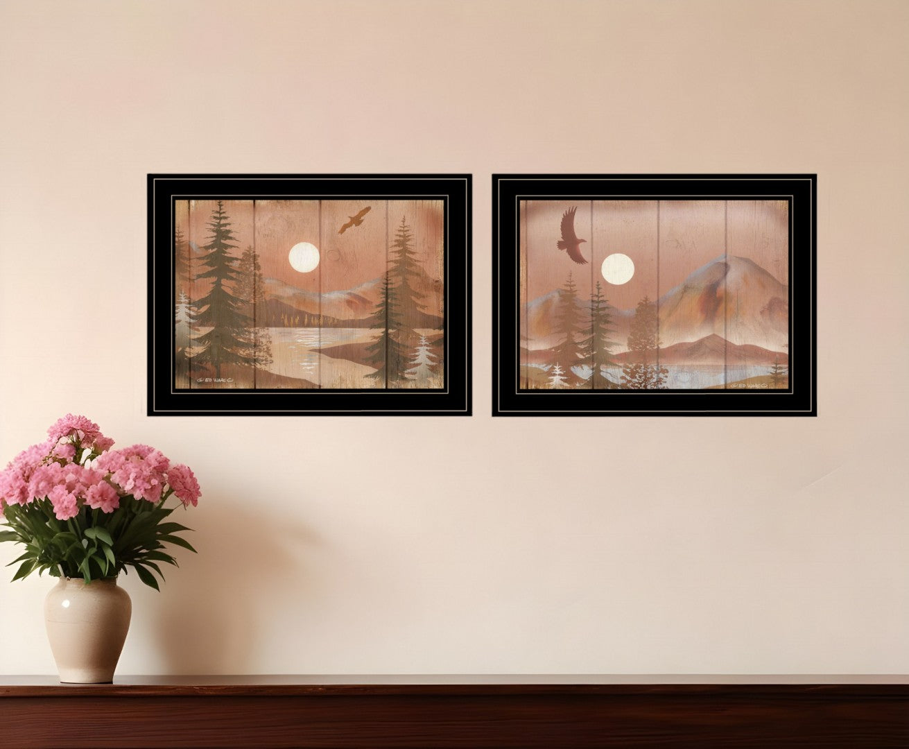 Set of Two Full Moon Prints in Elegant Black Frames - Stylish Wall Art