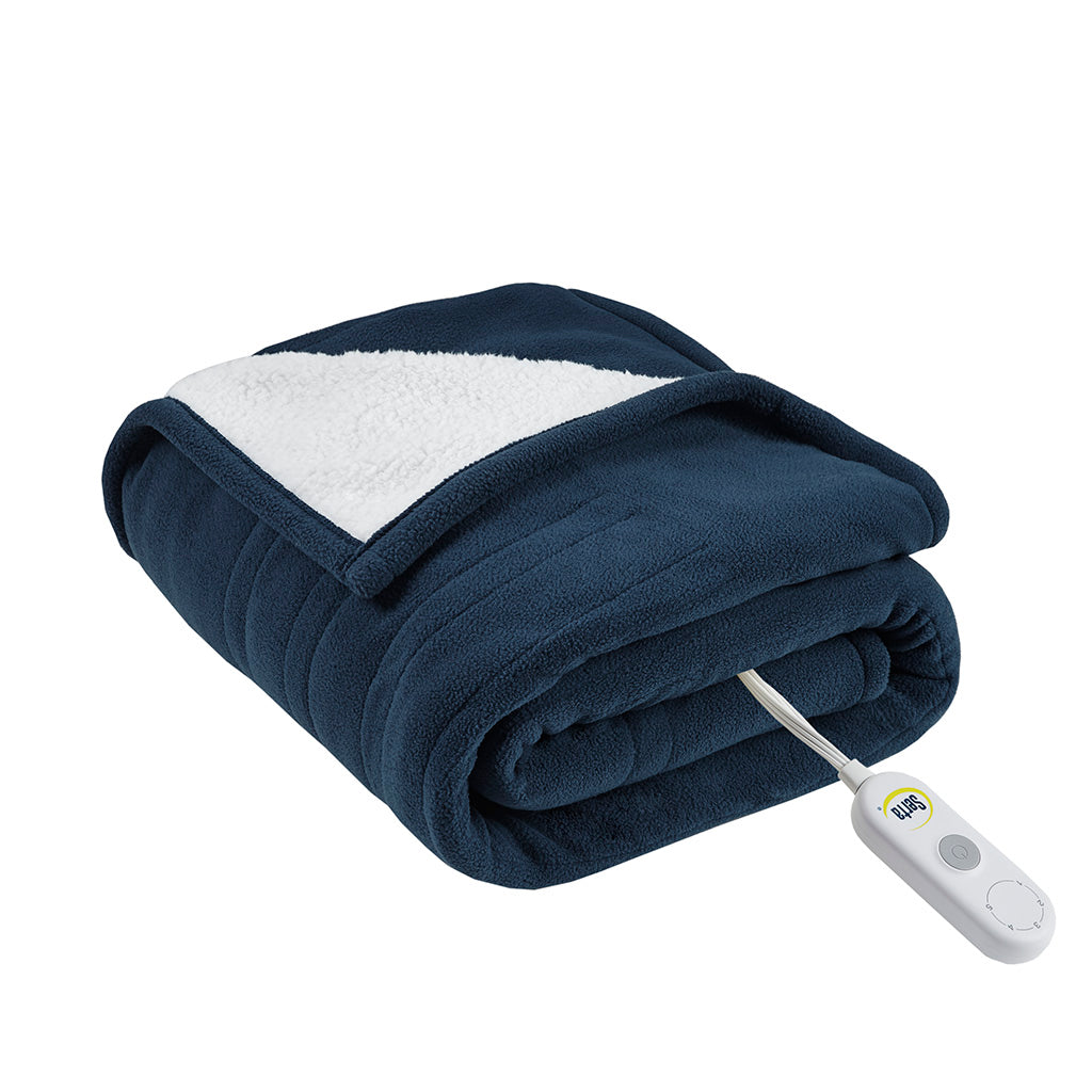 Serta - Heated Plush Sherpa Throw With 5 Heat Settings, 3-Hour Auto Sh