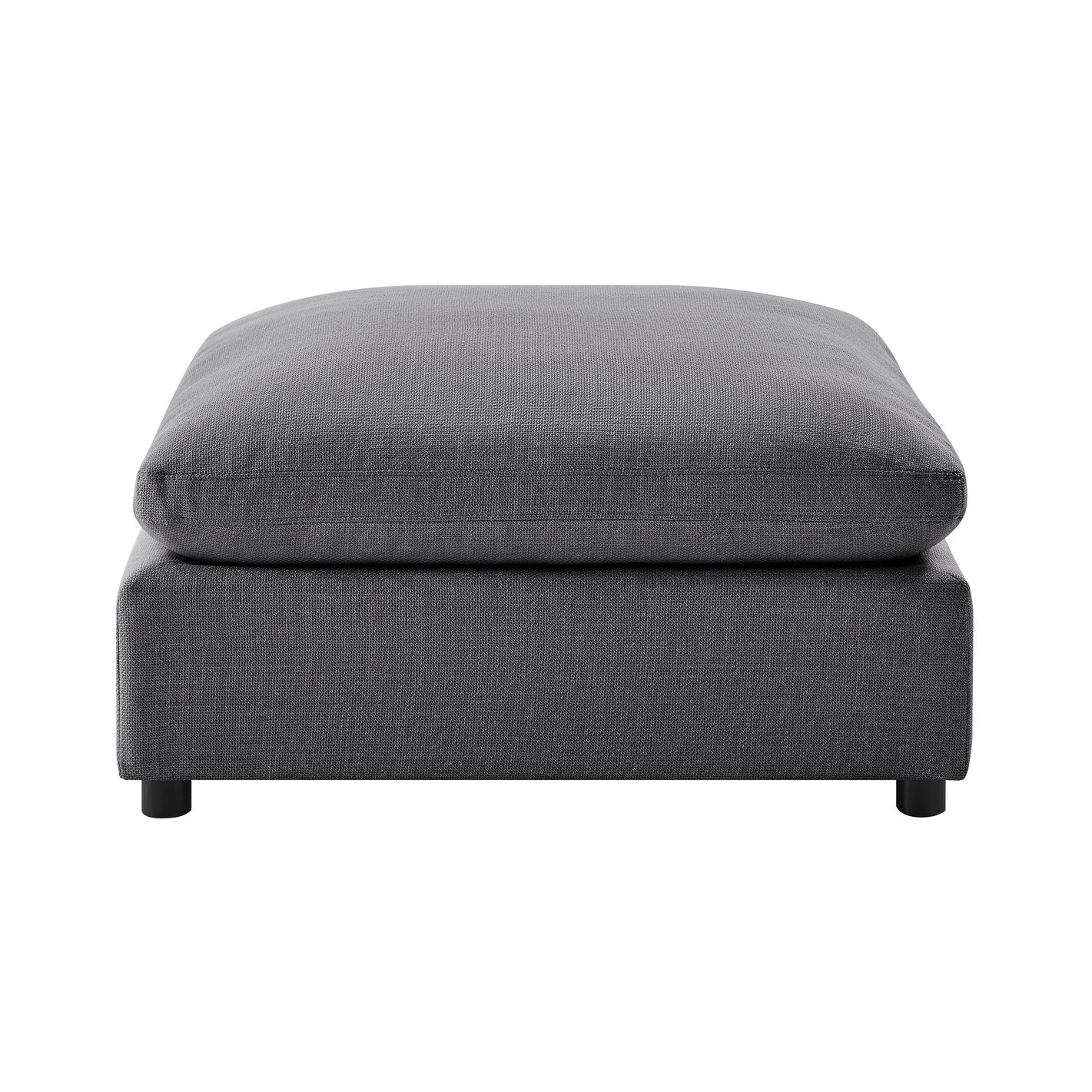 Cassandra Charcoal Fabric Ottoman With Plush Down-Blend Cushion, Hardw