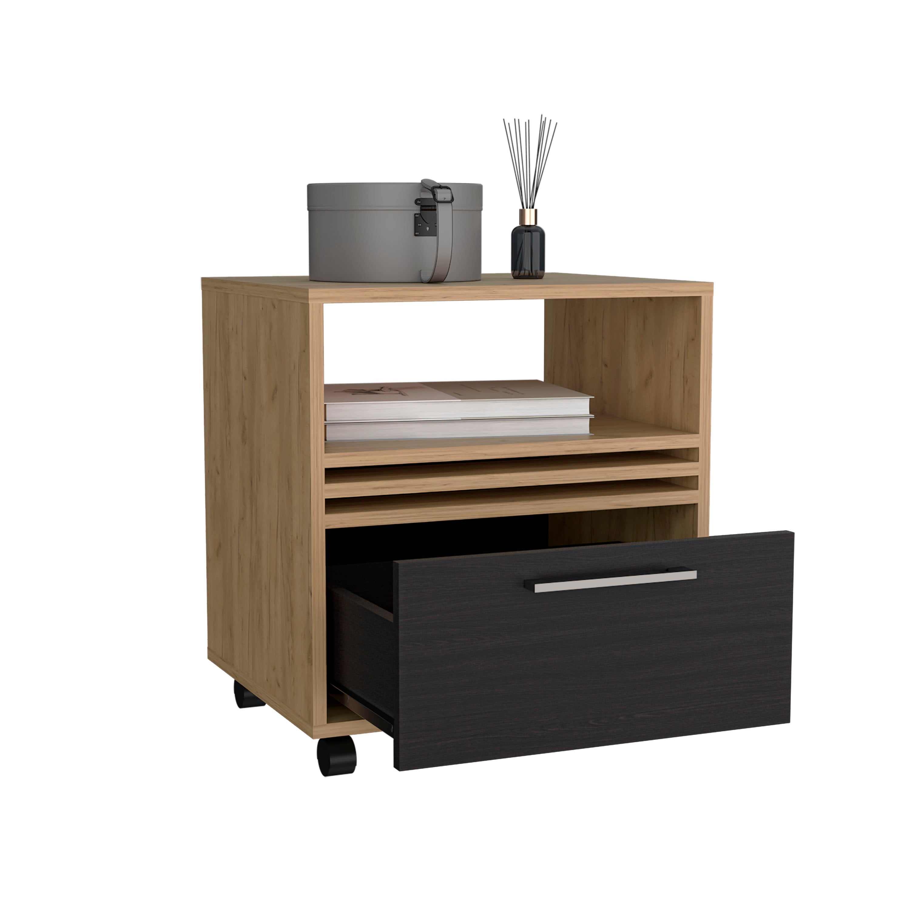 Vance 20" High One Drawer Nightstand On Casters With Shelf, Mobile Sto