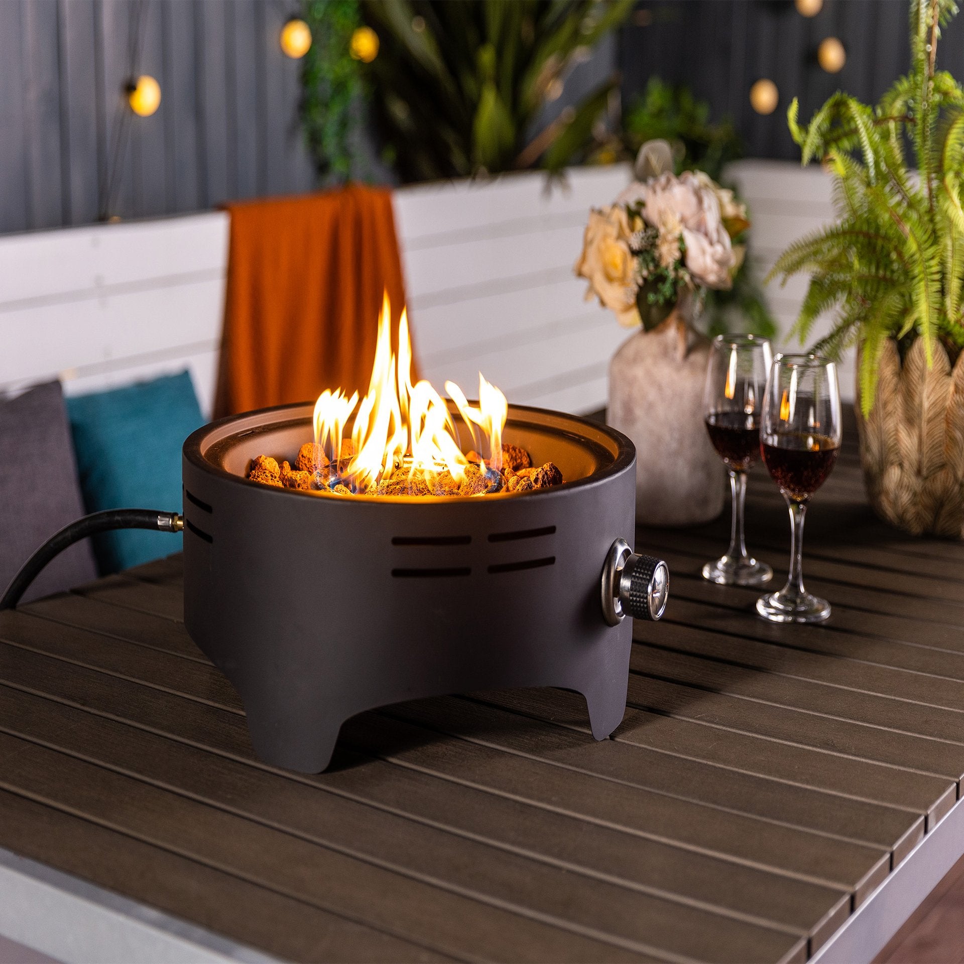 15" Propane Tabletop Fire Pit 40,000Btu Steel Round With Lava Rocks, Q